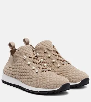 JIMMY CHOO Veles Faux Pearl Embellished Sneakers - Brown