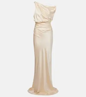 THE SEI Draped Silk Satin Gown - Beige