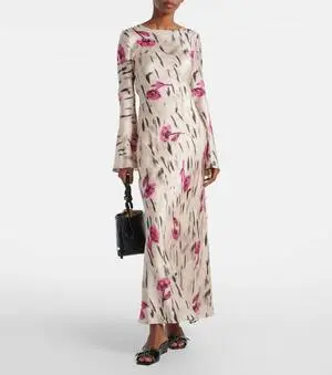 GANNI Floral Open-back Satin Maxi Dress