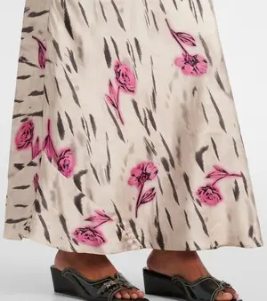 GANNI Floral Open-back Satin Maxi Dress