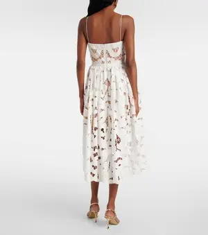 SELF-PORTRAIT Bow Lace Linen And Cotton Midi Dress - White