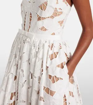 SELF-PORTRAIT Bow Lace Linen And Cotton Midi Dress - White