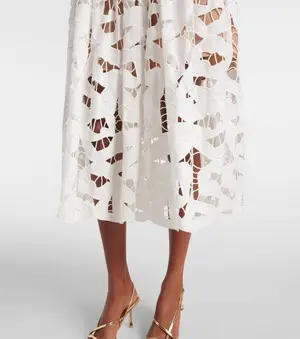 SELF-PORTRAIT Bow Lace Linen And Cotton Midi Dress - White