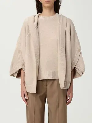 Max Mara Ribbed Hooded Poncho - Sand