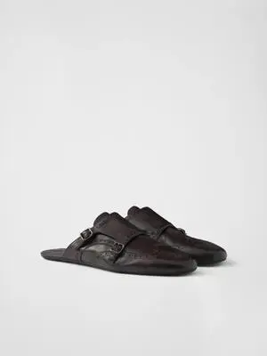 Prada Shuffle Brogue-embellished Leather Mules