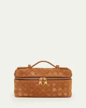 Bottega Veneta Intrecciato Suede Crossbody Bag - Amber