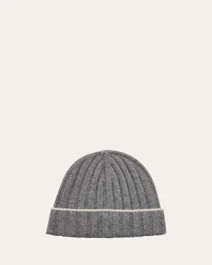 Brunello Cucinelli Cashmere Rib Beanie Hat - Cg316 Dark Grey