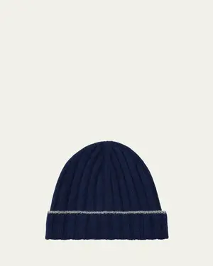 Brunello Cucinelli Cashmere Rib Beanie Hat - Deep Blue