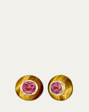 EMILY P. WHEELER 18k Yellow Gold Stud Earrings With Tourmaline And Tiger's Eye - Yg
