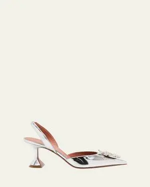 Amina Muaddi Begum Mirror Leather Slingback Pumps - Mirror Silver