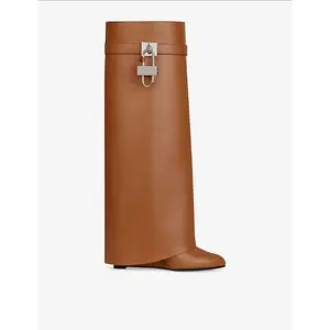 Givenchy Shark Lock Leather Heeled Boots - Mid Brown