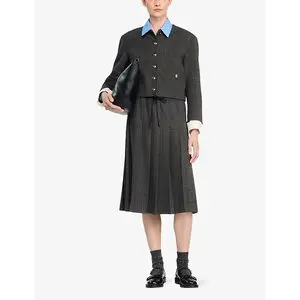 Sandro Drawstring-waist Pleated Checked Midi Skirt