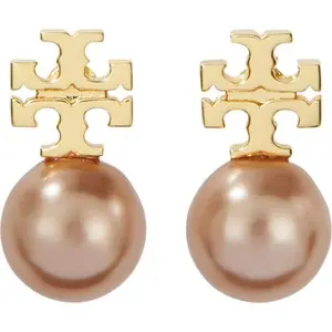 Tory Burch Faux Pearl Stud Earrings - Tory Gold / Pink