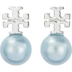 Tory Burch Faux Pearl Stud Earrings - Tory Silver / Blue