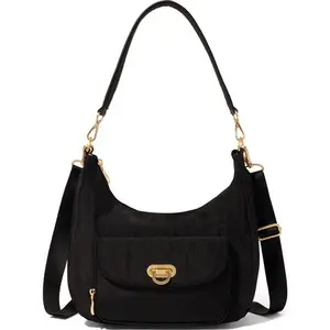 BAGGALLINI Coastal Flip Lock Half Moon Bag - Black W/ Gold Hardware