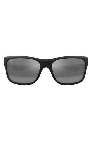 Maui Jim Rectangular Wrap Sunglasses - Matte Black/ Neutral Grey
