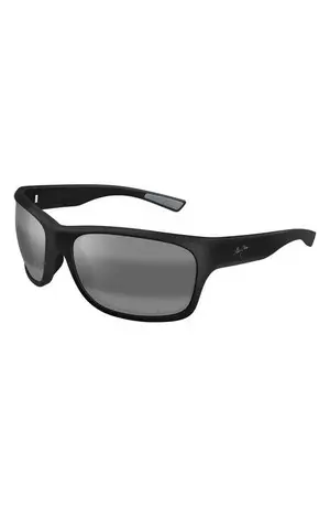 Maui Jim Rectangular Wrap Sunglasses - Matte Black/ Neutral Grey