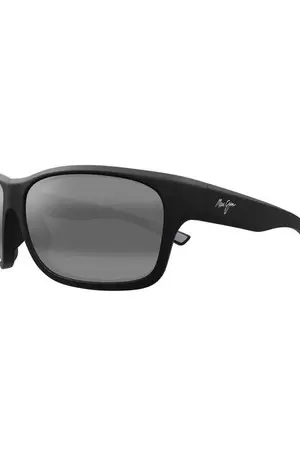 Maui Jim Rectangular Wrap Sunglasses - Matte Black/ Neutral Grey