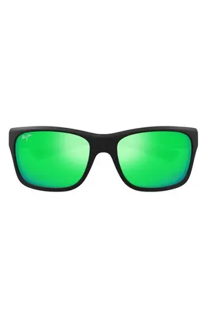 Maui Jim Maui Jim Rectangular Wrap Sunglasses Matte Black/green /mauigreen