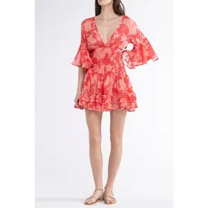 SUNDAY SAINT-TROPEZ Jenina Flower Mini Dress - Red