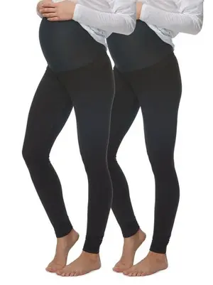 Felina Velvety Soft Maternity Leggings 2 Pack - Black