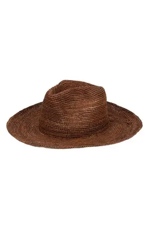 San Diego Hat Marina Crochet Raffia Straw Fedora Brown