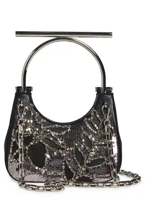 Alexander McQueen Mini T-bar Crystal & Bead Embellished Leather Evening Bag