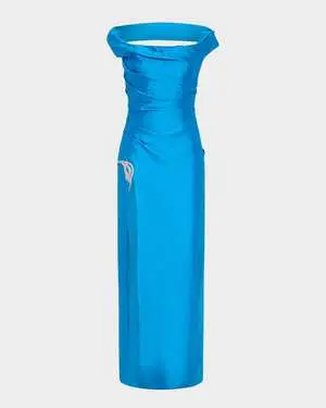 Rachel Gilbert Rachel Gilbert Bailey Draped Gown - Blue