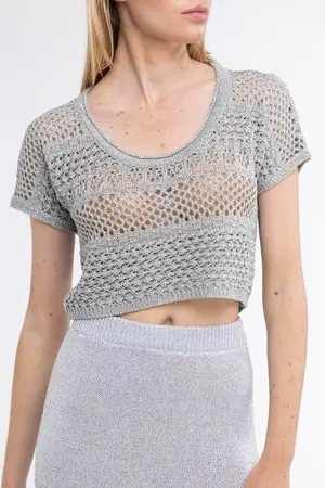 SUNDAY SAINT-TROPEZ Mateo Crochet Cover-up Crop Top - Silver