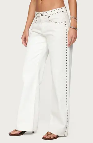 EDIKTED Quincy Studded Baggy Jeans - White