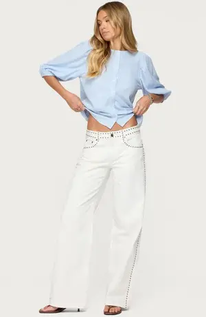 EDIKTED Quincy Studded Baggy Jeans - White