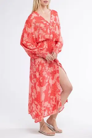 SUNDAY SAINT-TROPEZ Floral Lurex Kaftan - Red