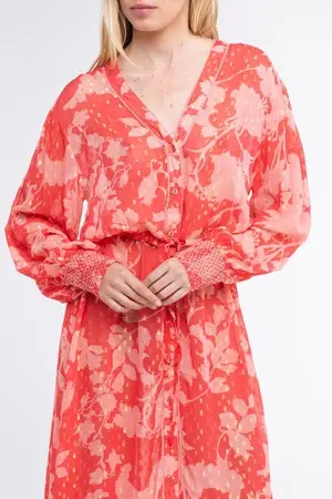 SUNDAY SAINT-TROPEZ Floral Lurex Kaftan - Red