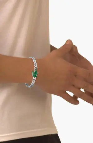 Lacoste Crocodile Pendant Curb Chain Bracelet - Silver