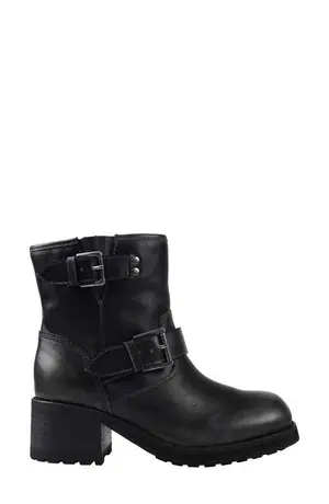 CANDIE'S Rissa Lug Sole Moto Bootie - Black Leather