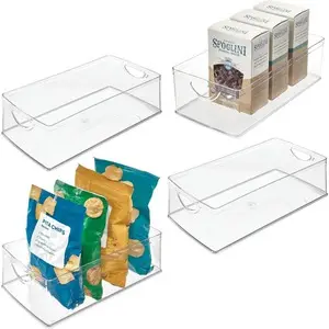 IDESIGN Plastic Kitchen Cabinet Storage Binsorganizer Bins With Handlesset Of 4 - Clear