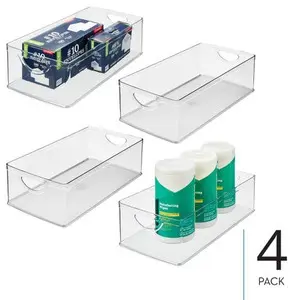 IDESIGN Plastic Kitchen Cabinet Storage Binsorganizer Bins With Handlesset Of 4