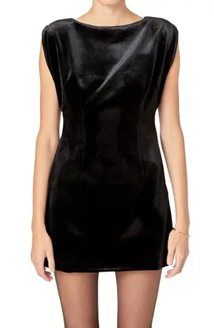 English Factory Velvet Power Shoulder Mini Dress