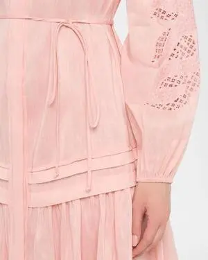 Kobi Halperin Eyelet-embroidered Flounce Midi Dress - Quartz