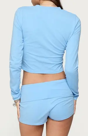EDIKTED Long Sleeve Crop Top - Blue