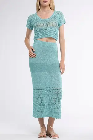 SUNDAY SAINT-TROPEZ Gioca Crochet Maxi Skirt - Turquoise