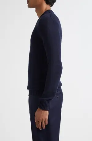 Thom Sweeney Bourette Silk Crewneck Sweater - Navy