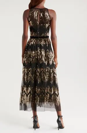 Vince Camuto Sequin Illusion-neck Midi Dress