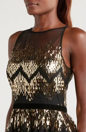 Vince Camuto Sequin Illusion-neck Midi Dress