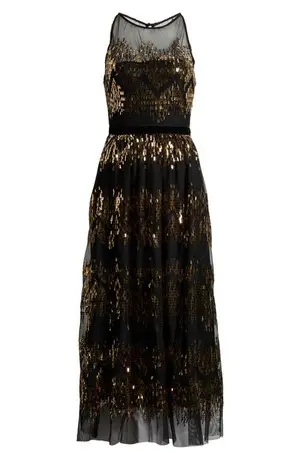 Vince Camuto Sequin Illusion-neck Midi Dress