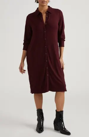Universal Standard Shirtdress Long Sleeve - Black Cherry