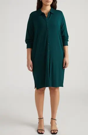 Universal Standard Shirtdress Long Sleeve - Forest Green