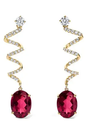 MINDI MOND Rubellite And Diamond Spiral Drop Earrings