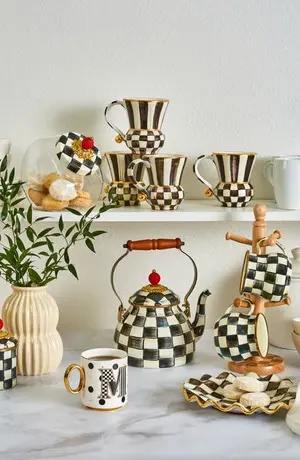 MACKENZIE-CHILDS Check Enameled Steel 2-quart Tea Kettle