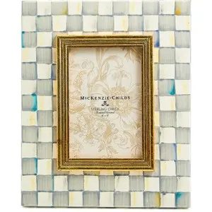 MACKENZIE-CHILDS Sterling Check Enameled Steel 4 X 6-inch Picture Frame - Grey/ White